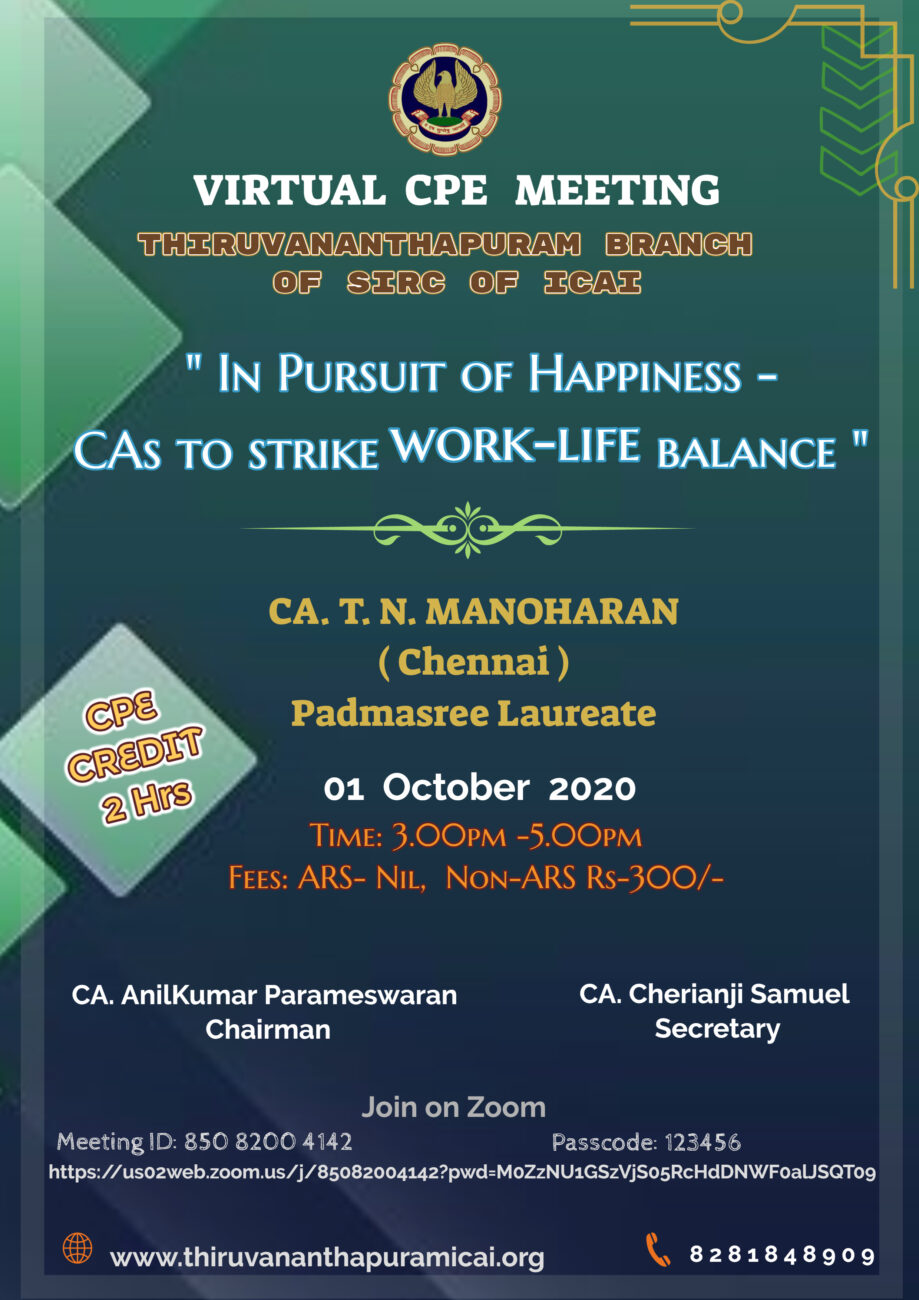 Virtual CPE Meeting on "In Pursuit of Happiness-CAs to Strike Work-Life ...