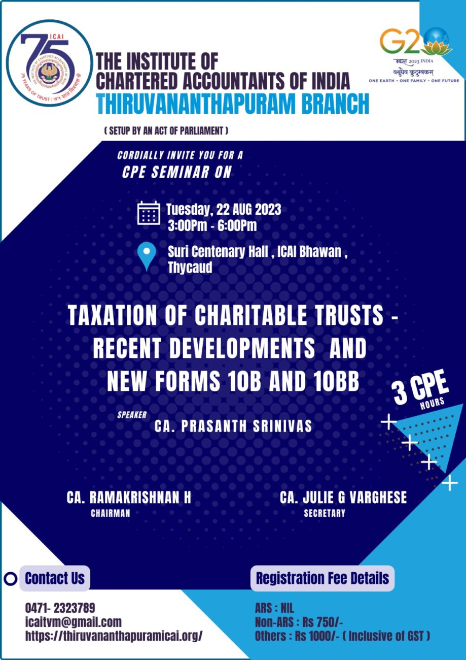 CPE SEMINAR ON TAXATION OF CHARITABLE TRUSTS – RECENT DEVELOPMENTS - The Institute of Chartered ...
